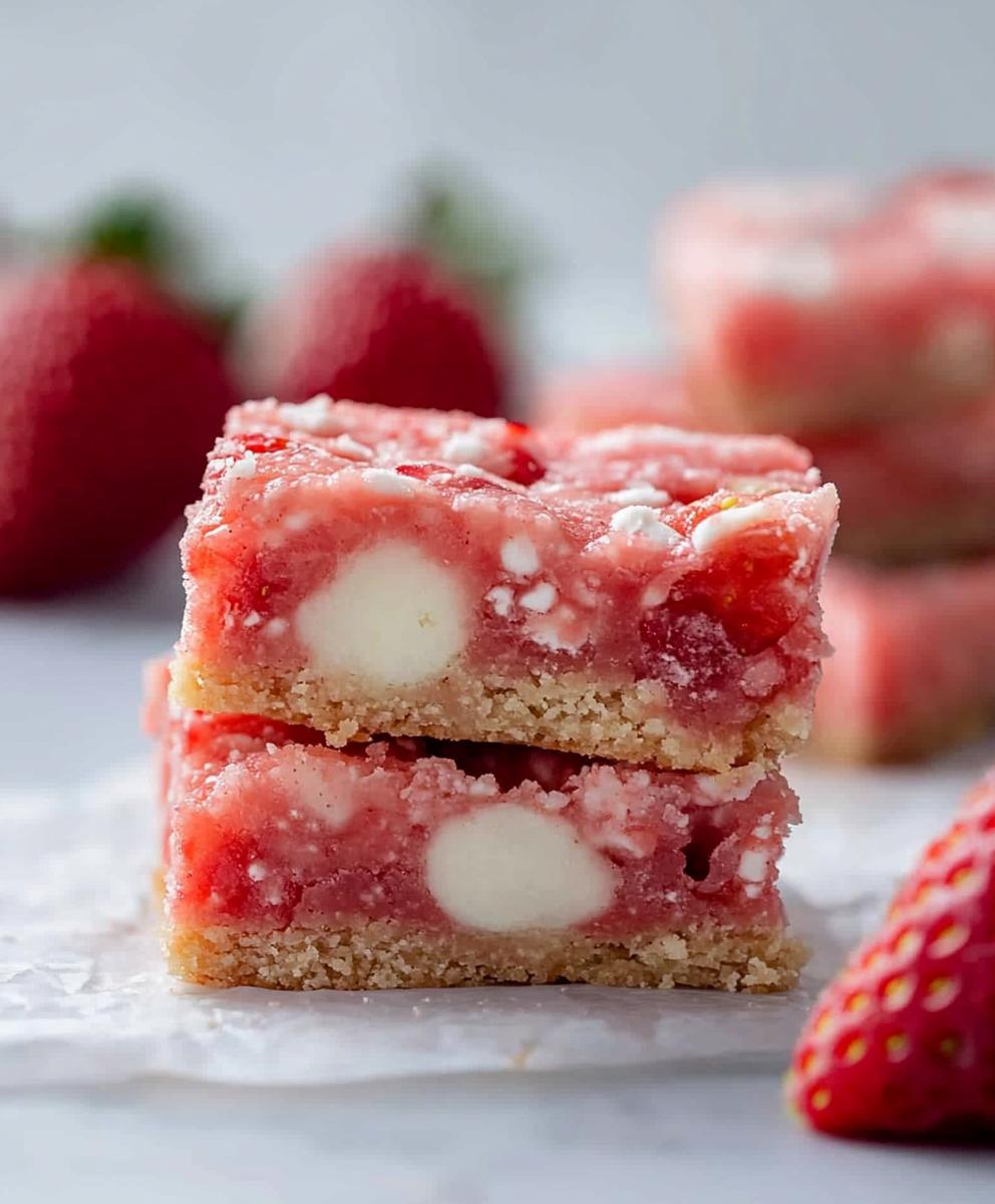 Strawberry White Chocolate Gooey Bars Recipe - tastycookingtips.com