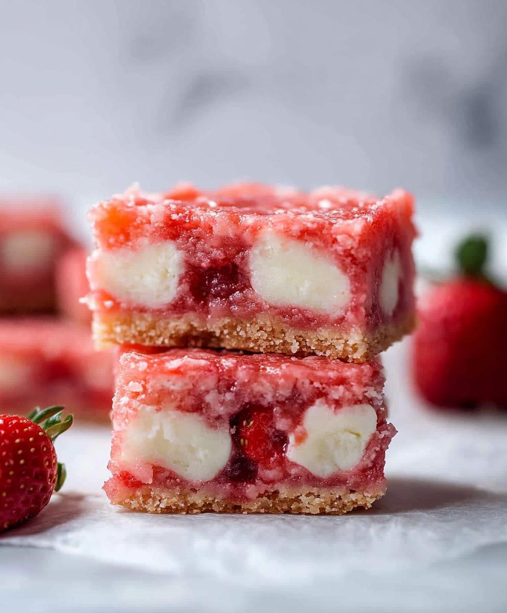Strawberry White Chocolate Gooey Bars Recipe - tastycookingtips.com